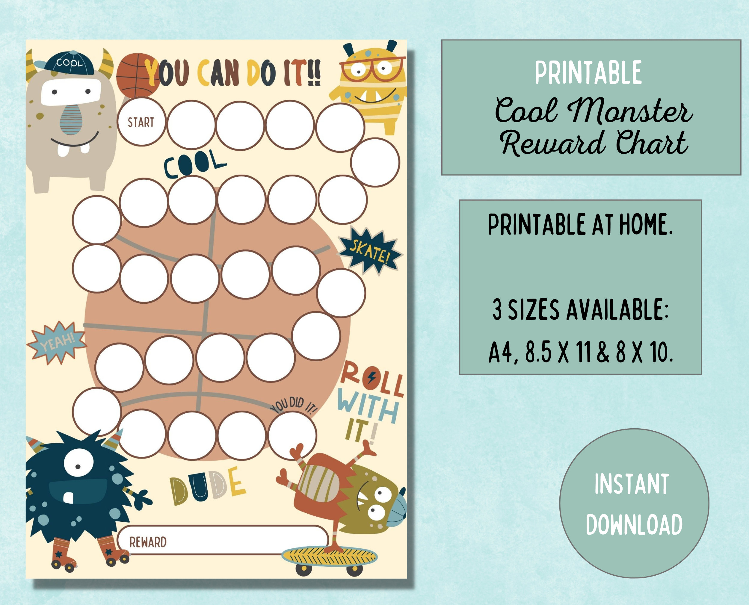 Printable Monster Reward Chart,daily Chore Chart,reward Chart Boys ...