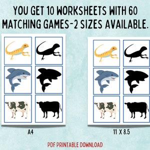Animal Shadow Matching Printable Cards, Preschool Shadow Matching Game ...