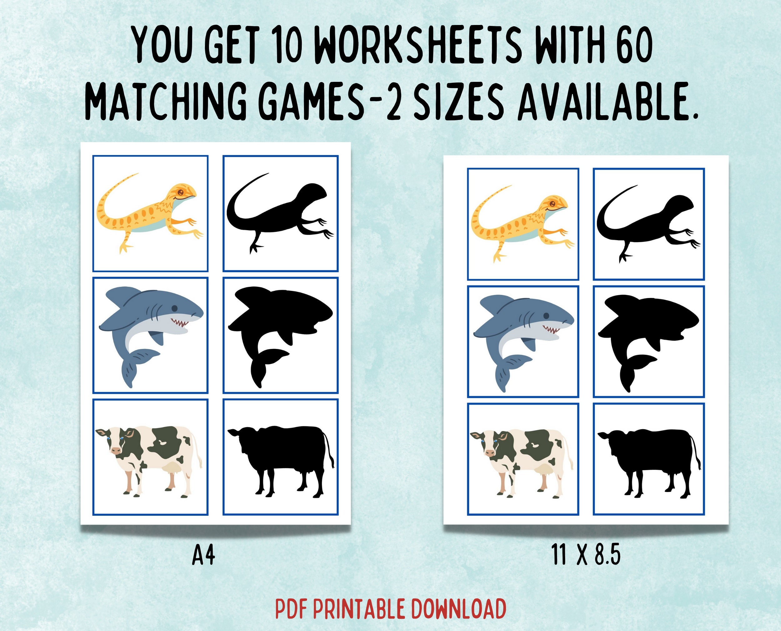 Animal Shadow Matching Printable Cards, Preschool Shadow Matching Game ...