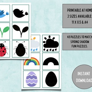 Spring Matching Game Printable,preschool Shadow Matching,homeschool Cut ...