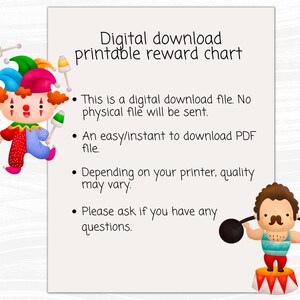 Circus Reward Chart for Kids Printable,sticker Chart Printable,daily ...