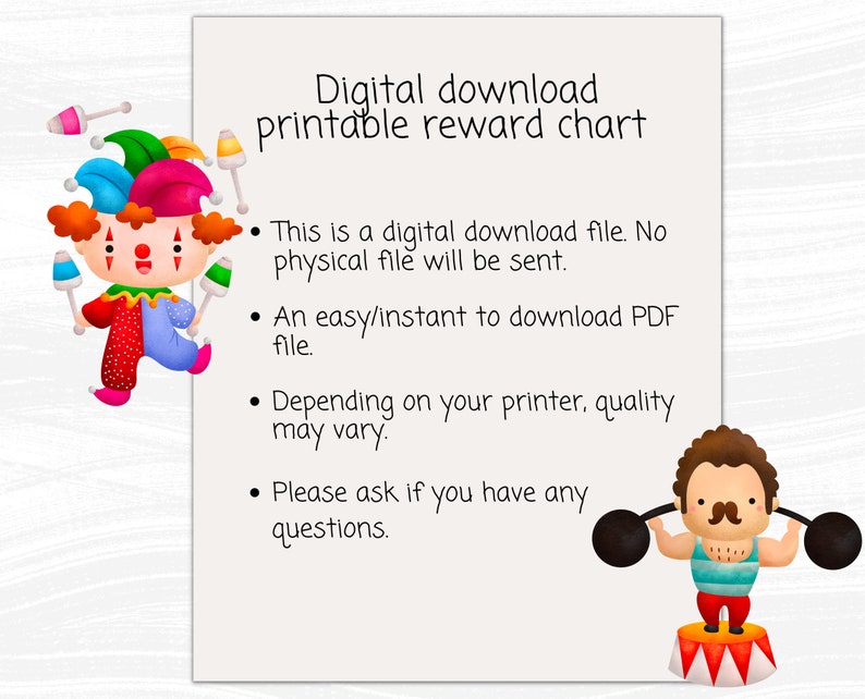 Circus Reward Chart for Kids Printable,sticker Chart Printable,daily ...