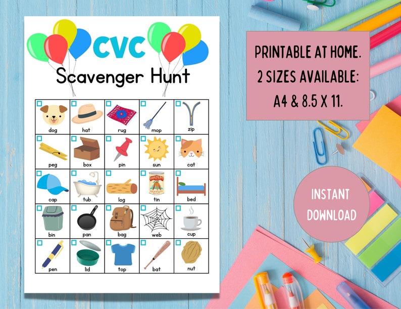 Printable CVC Scavenger Hunt: Kids Reading Game (digital Download) - Etsy