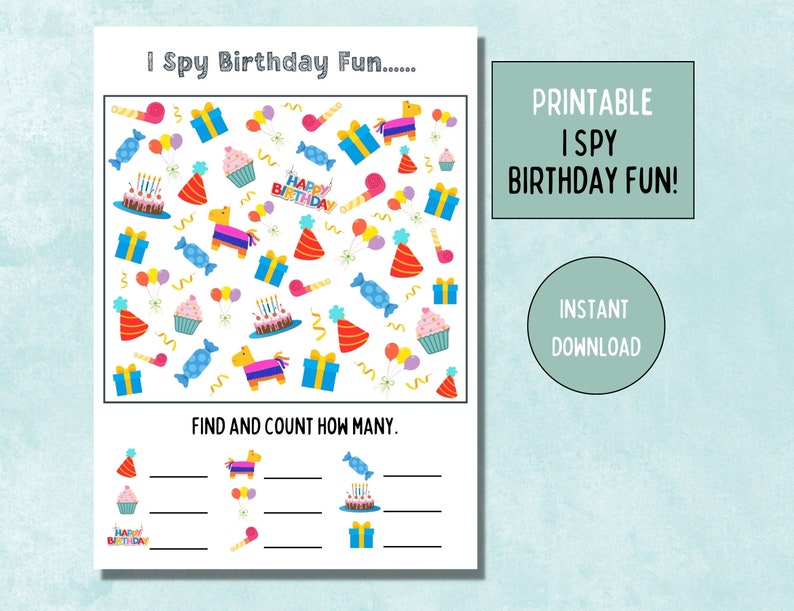I Spy Birthday Game: Counting Activity Worksheet (digital Download) - Etsy