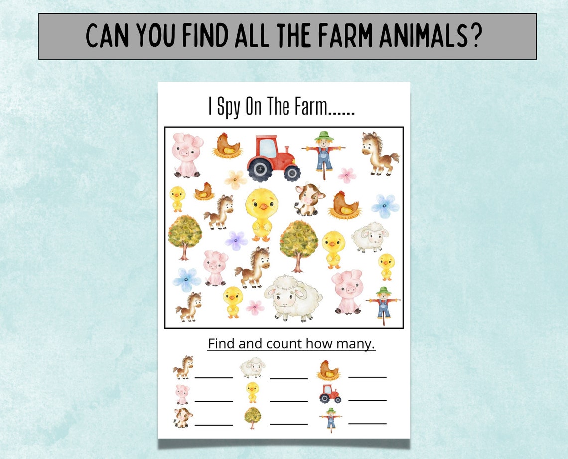 I Spy Game Preschool Worksheets I Spy on the Farm - Etsy