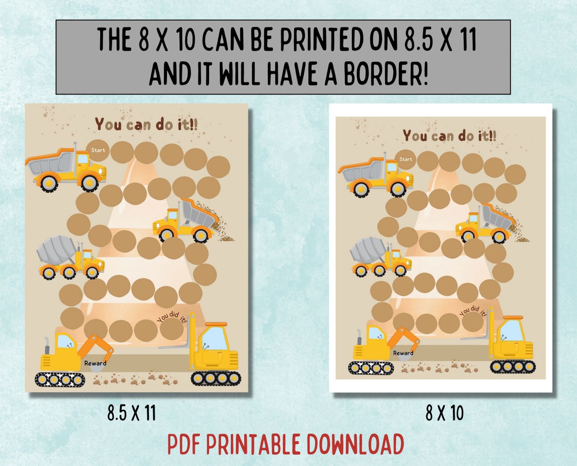 Printable Construction Reward Chart, Digger Sticker Chart, Instant ...