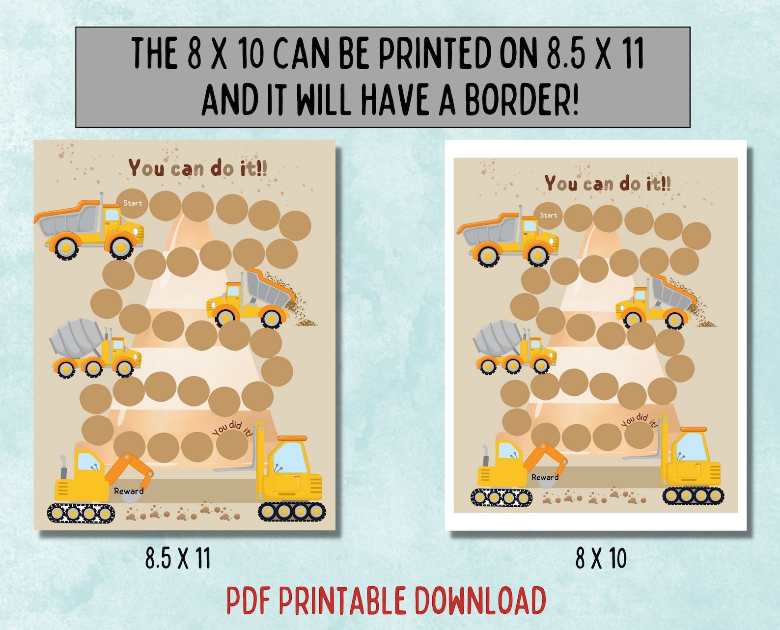 Printable Construction Reward Chart, Digger Sticker Chart, Truck Chore ...