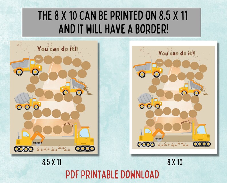 Printable Construction Reward Chart, Digger Sticker Chart, Truck Chore ...