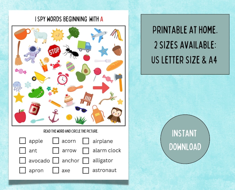 I Spy Words Beginning With A Printable, Initial Sounds Worksheet, Learn ...