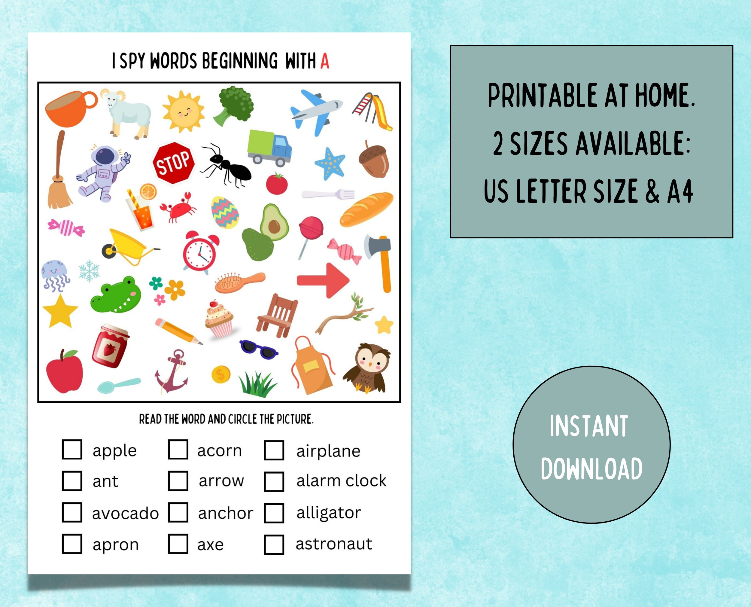 I Spy Words Beginning With A Printable, Initial Sounds Worksheet, Learn ...