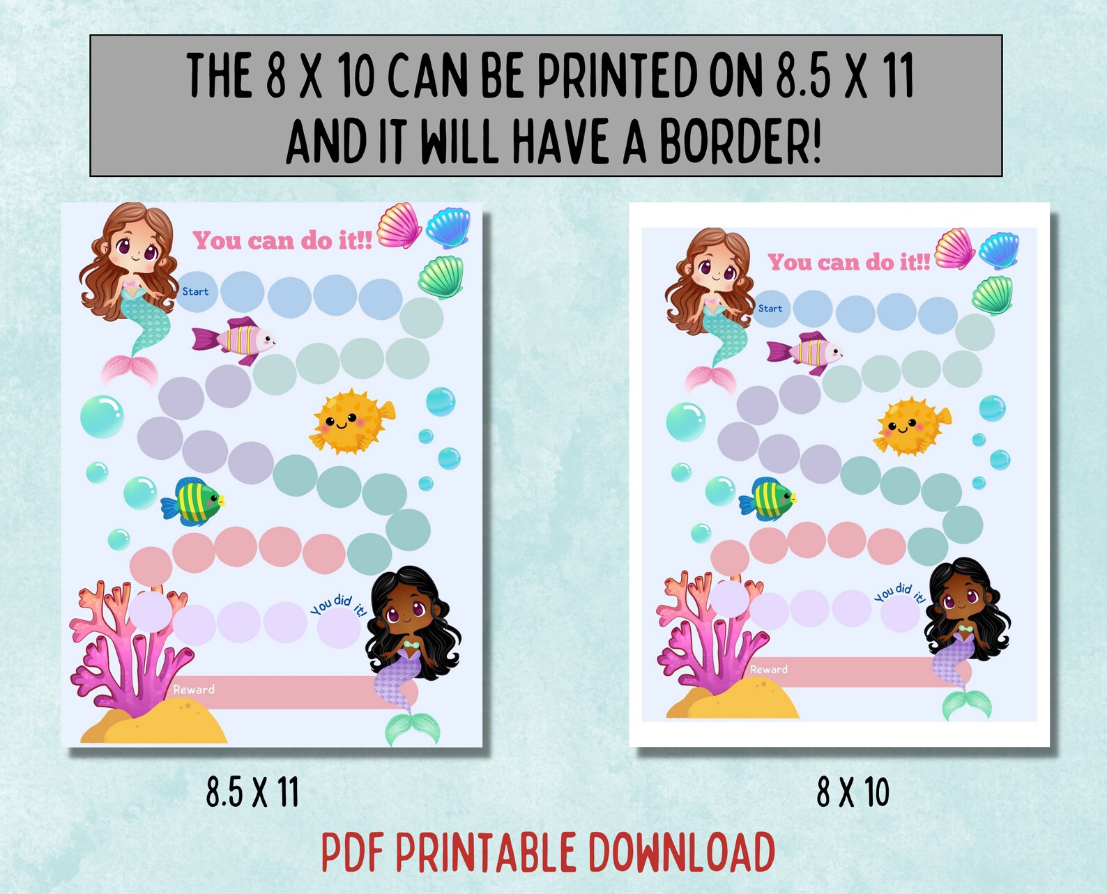 Printable Mermaid Reward Chart, Daily Chore Chart, Star Chart, Under ...