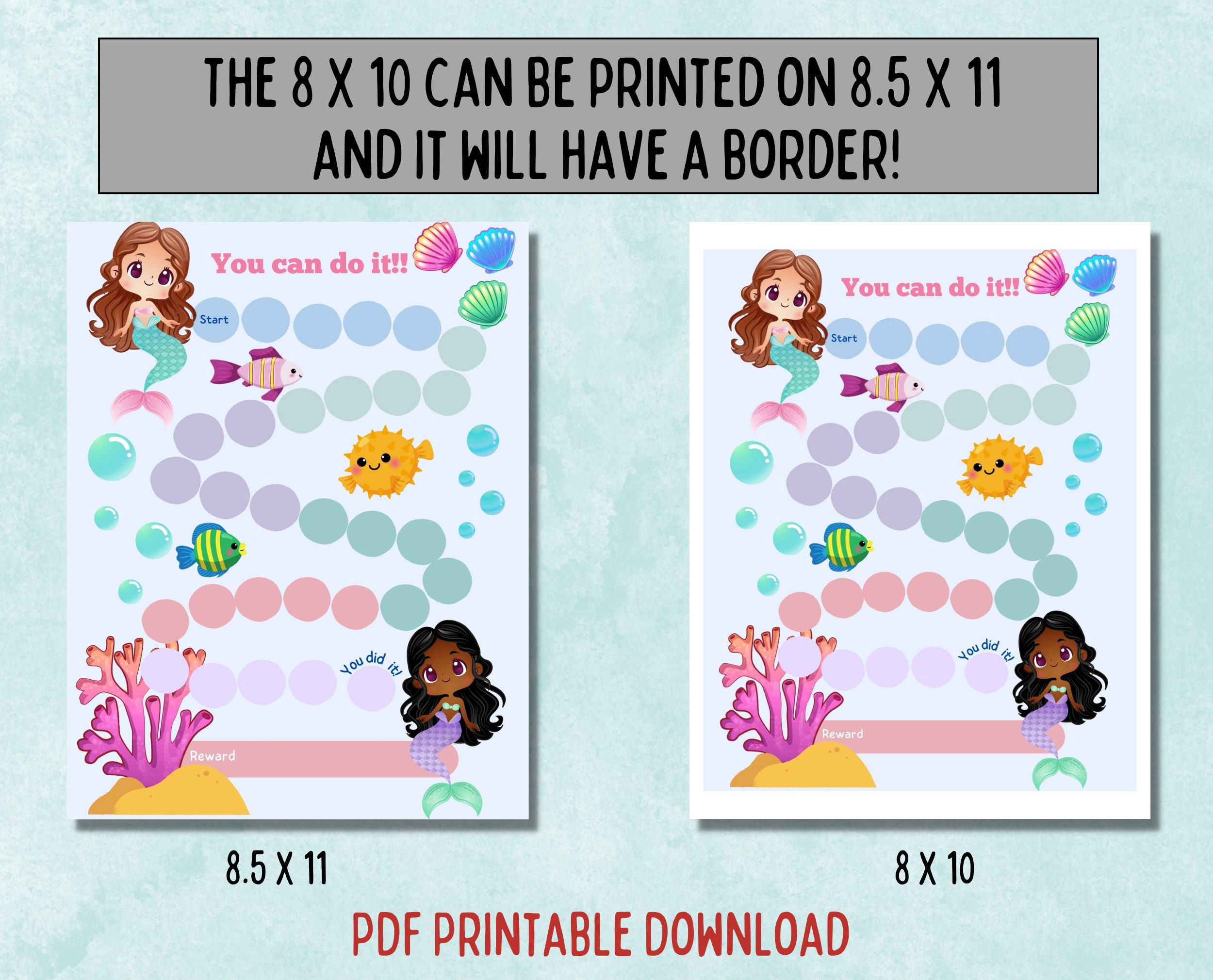 Printable Mermaid Reward Chart, Daily Chore Chart, Star Chart, Under ...