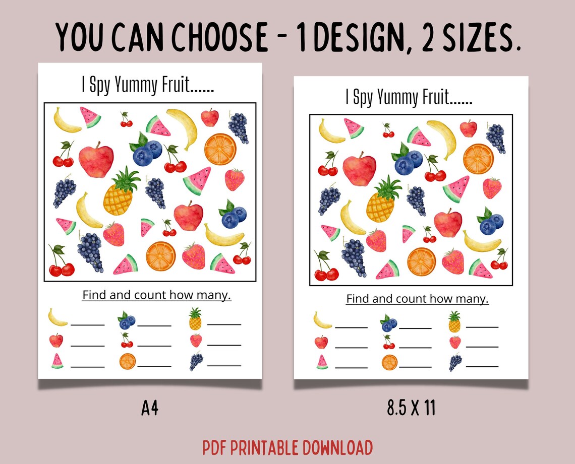 I Spy Game Preschool Worksheets I Spy Fruit Kindergarten - Etsy