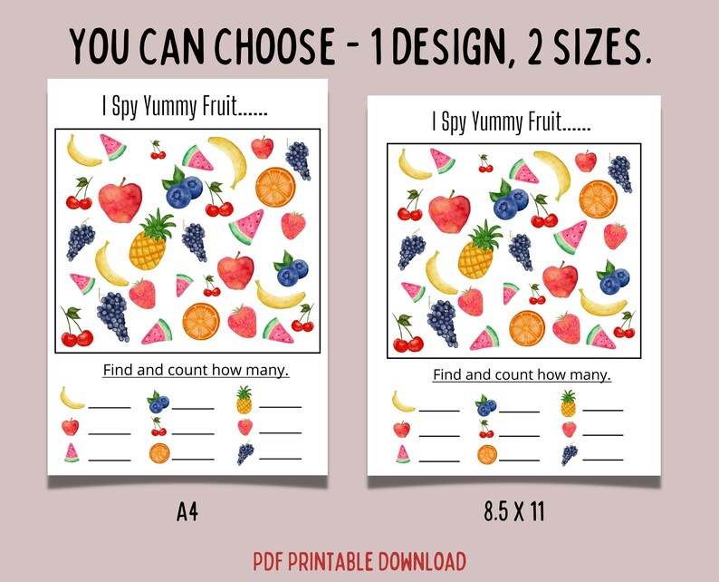 I Spy Game Preschool Worksheets I Spy Fruit Kindergarten - Etsy