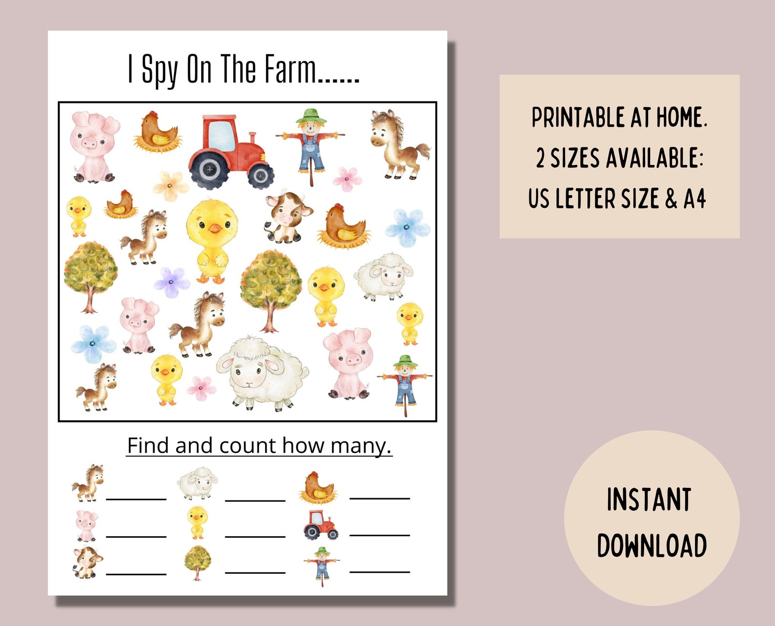 I Spy Game Preschool Worksheets I Spy on the Farm - Etsy