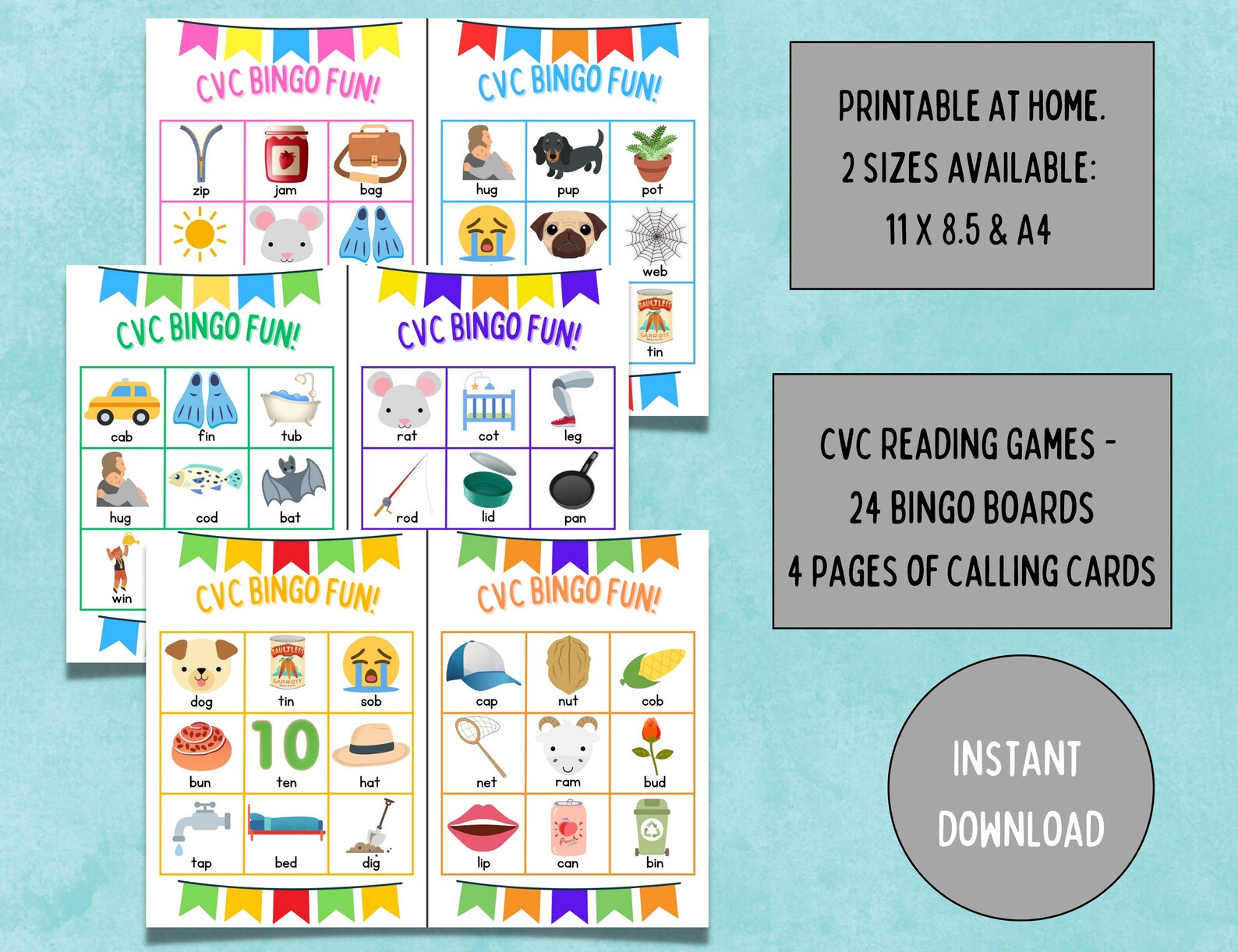 CVC Bingo Printable Game, CVC Worksheets, Learn to Read, Fun CVC ...