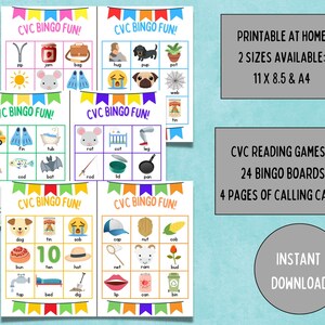 CVC Bingo Printable Game, CVC Worksheets, Learn to Read, Fun CVC ...