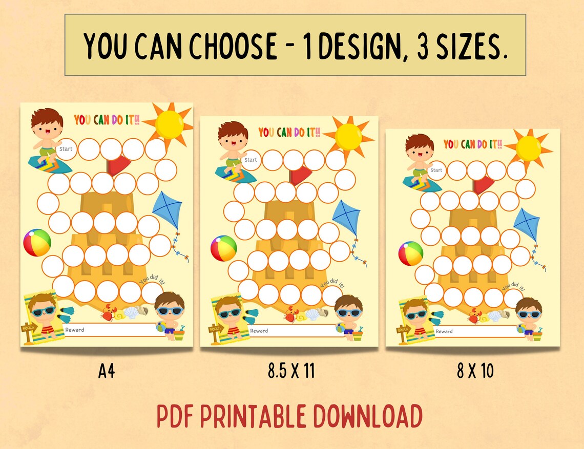 Printable Sticker Chart, Beach Reward Chart, Summer Behavior Chart Kids ...