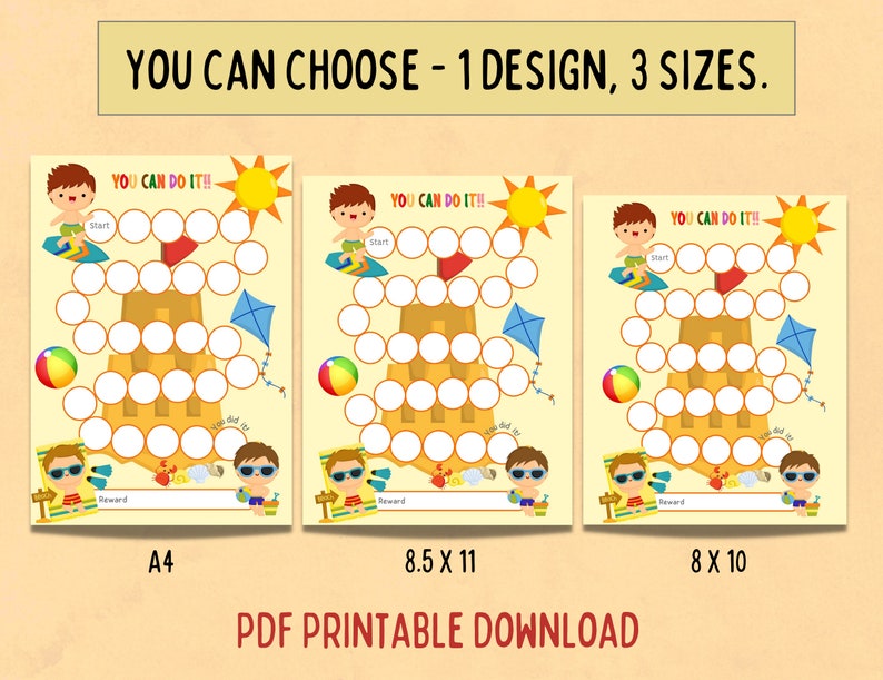 Printable Sticker Chart, Beach Reward Chart, Summer Behavior Chart Kids ...