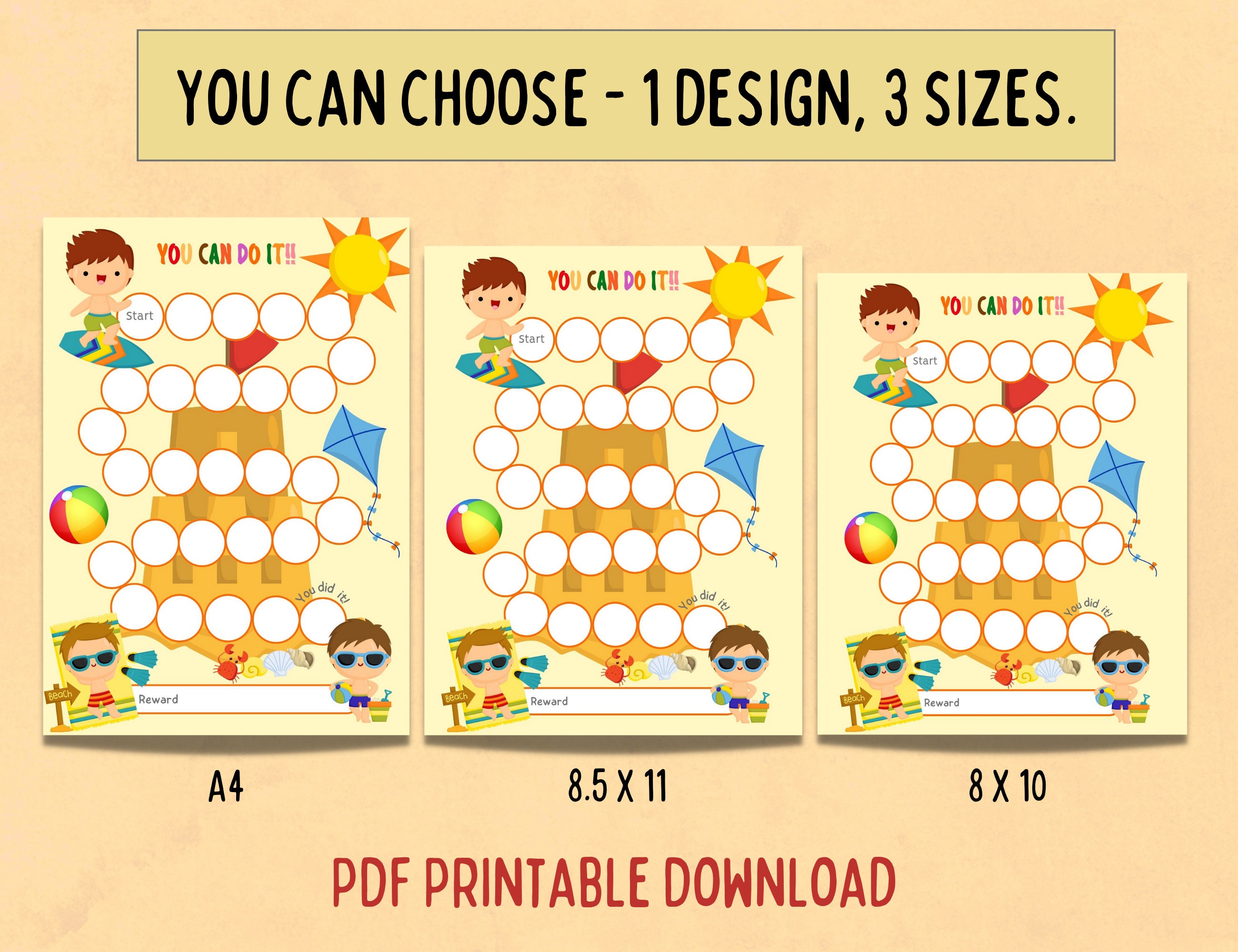 Printable Sticker Chart, Beach Reward Chart, Summer Behavior Chart Kids ...