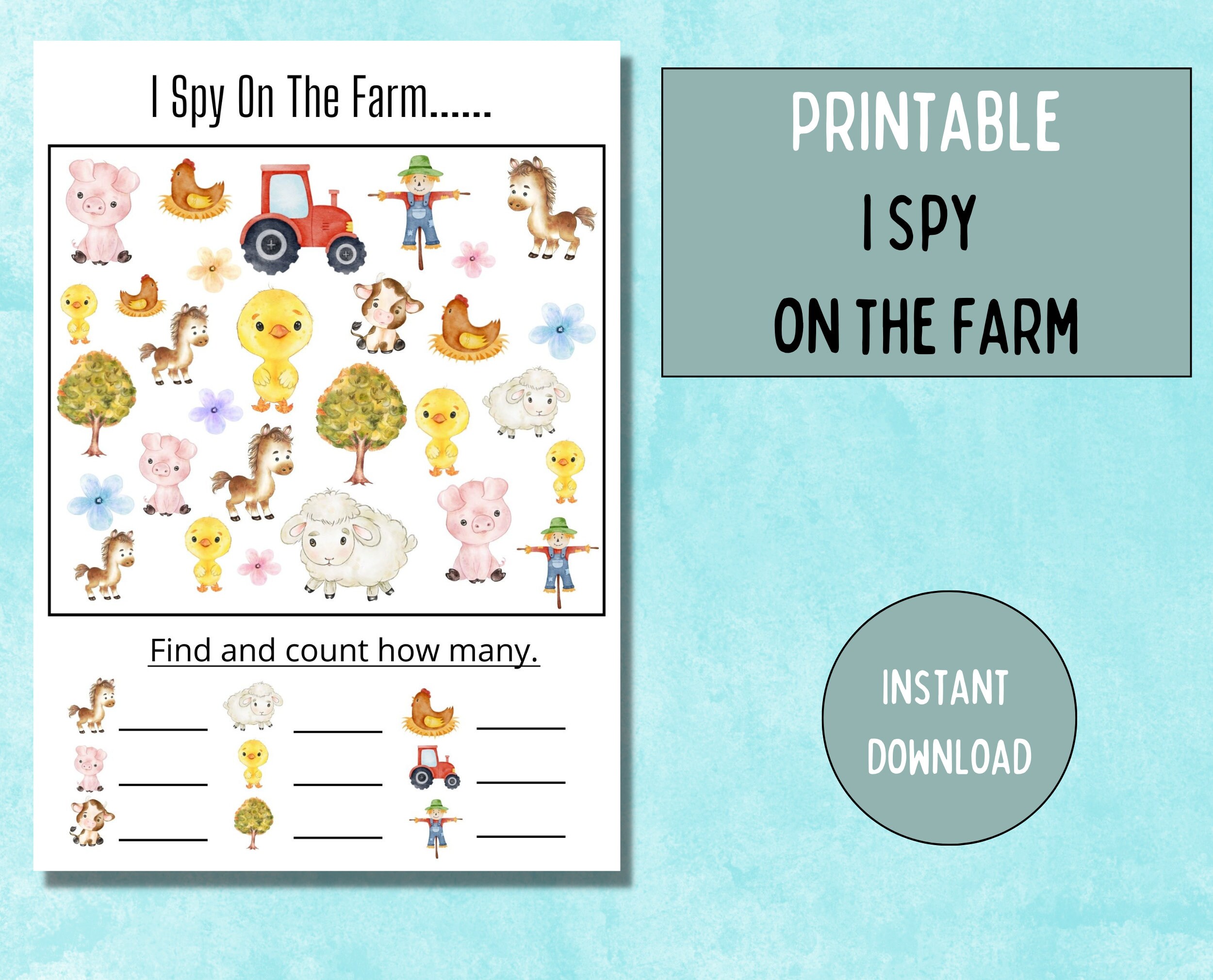 I Spy Game, Preschool Worksheets, I Spy on the Farm, Kindergarten Math ...