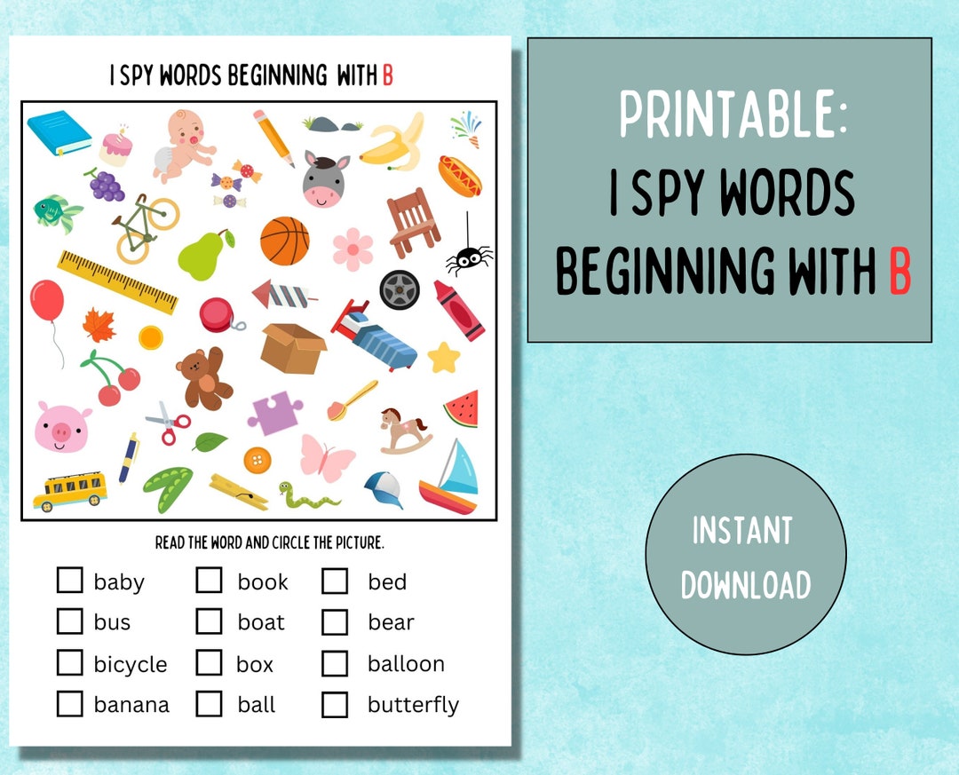 I Spy Words Beginning With B Printable, Initial Sounds Worksheet, Learn ...