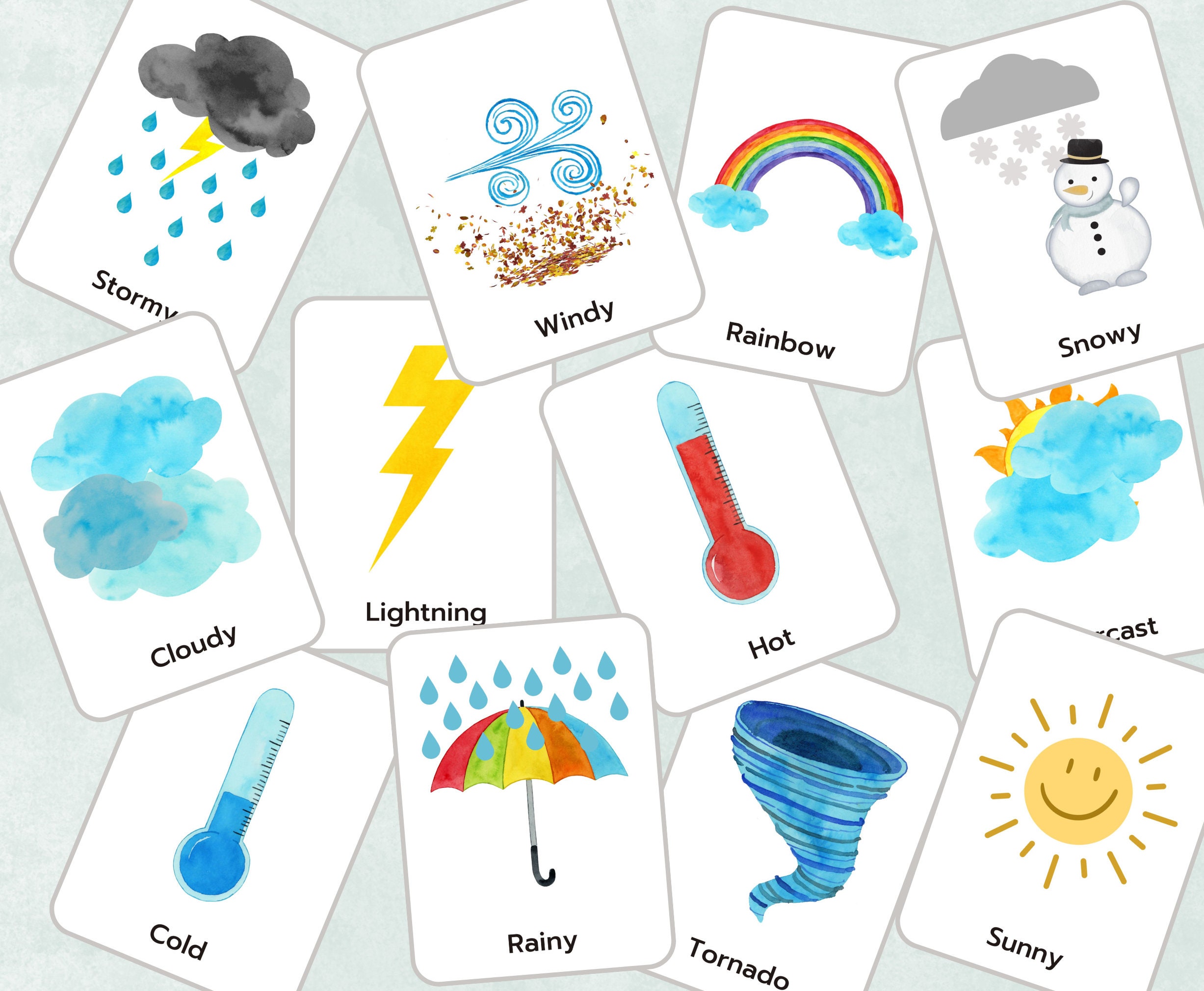 Weather Flash Cards 14 Printable Weather Cardsweather - Etsy