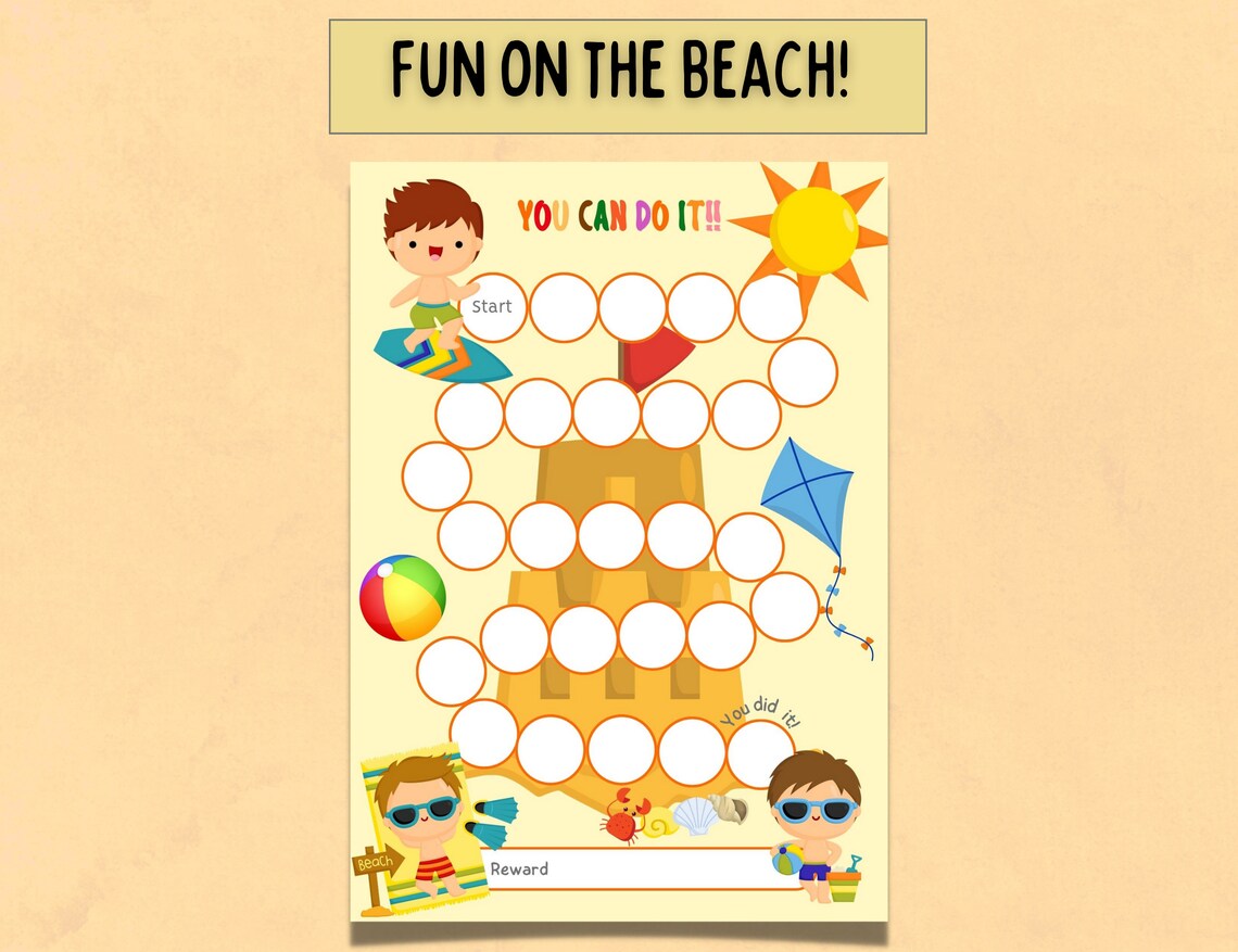 Printable Sticker Chart, Beach Reward Chart, Summer Behavior Chart Kids ...