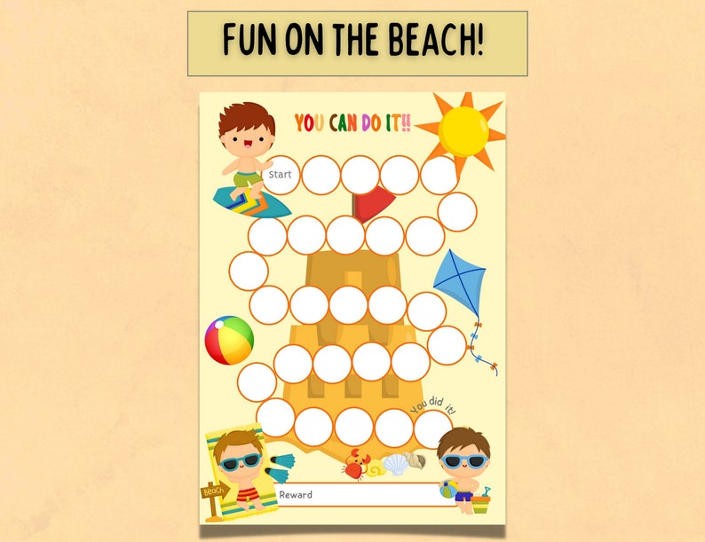 Printable Sticker Chart, Beach Reward Chart, Summer Behavior Chart Kids ...