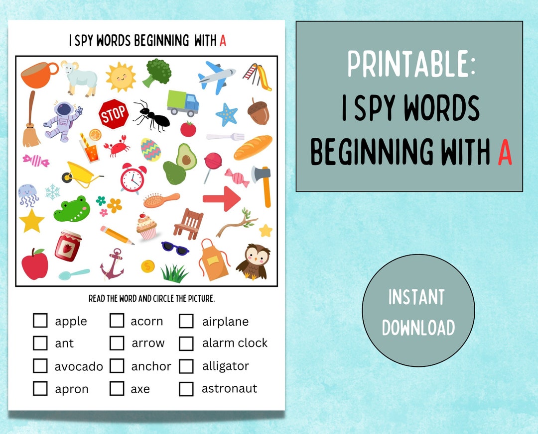 I Spy Words Beginning With A Printable, Initial Sounds Worksheet, Learn ...