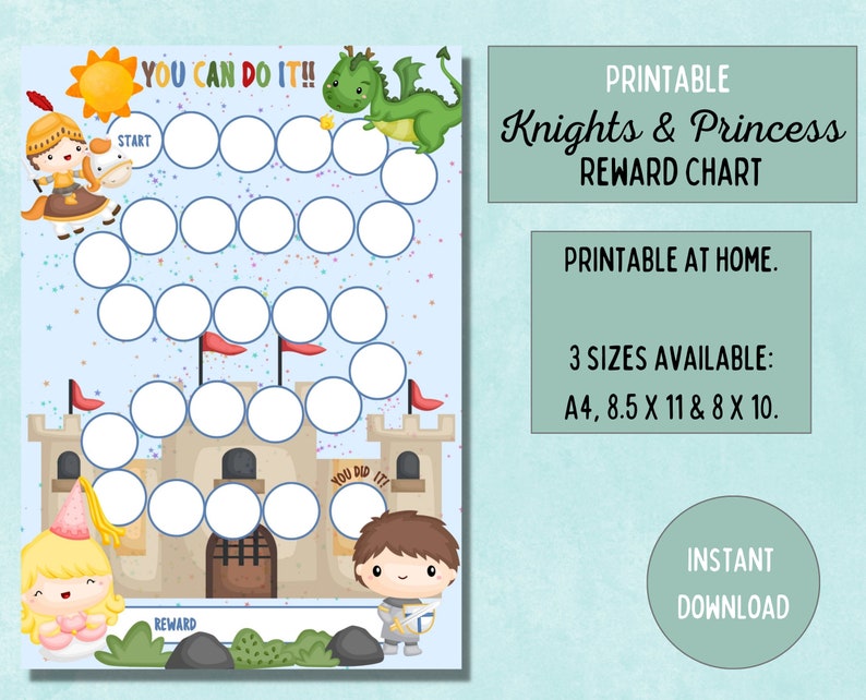 Printable Knights Reward Chart, Kids Daily Chore Chart, Boys Sticker ...