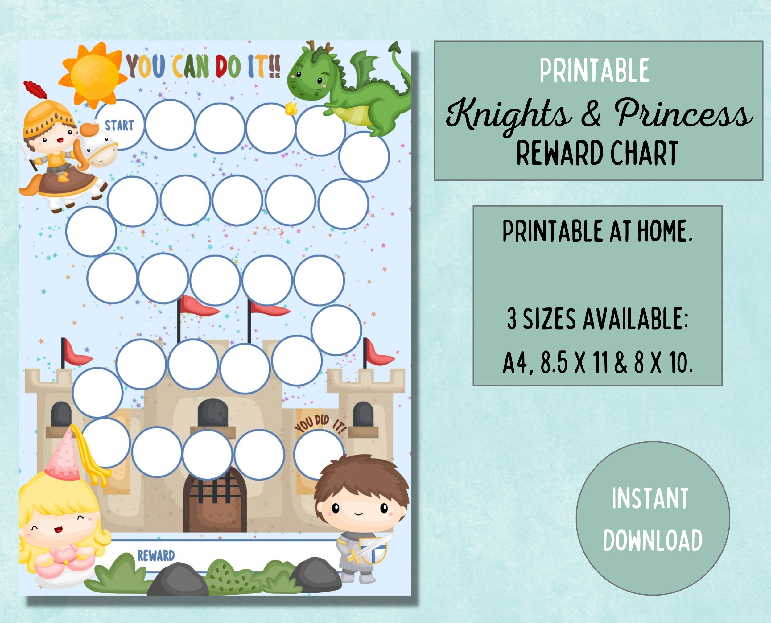 Printable Knights Reward Chart, Kids Daily Chore Chart, Boys Sticker ...