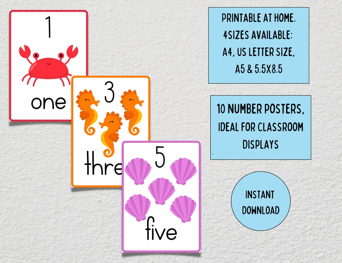 Number Poster Pack Printable, Classroom Number Display, Bulletin Board ...