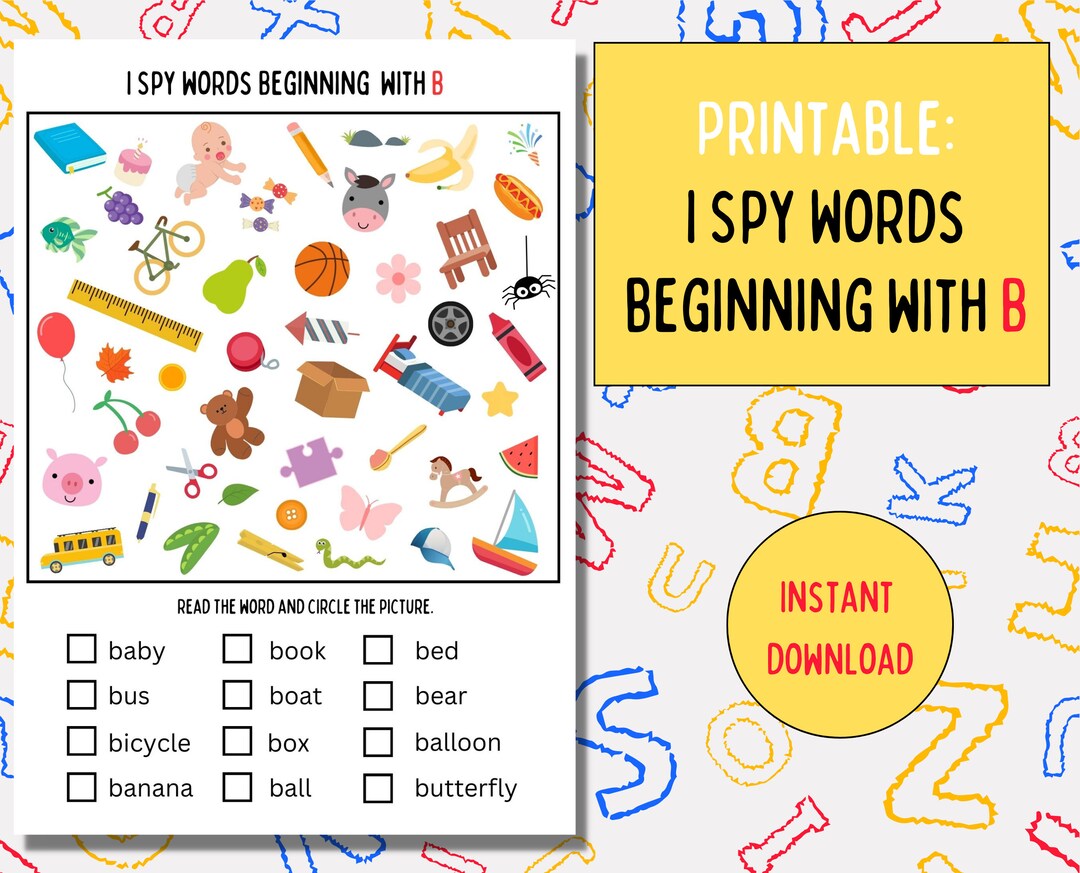 I Spy Words Beginning With B Printable, Initial Sounds Worksheet, Learn ...