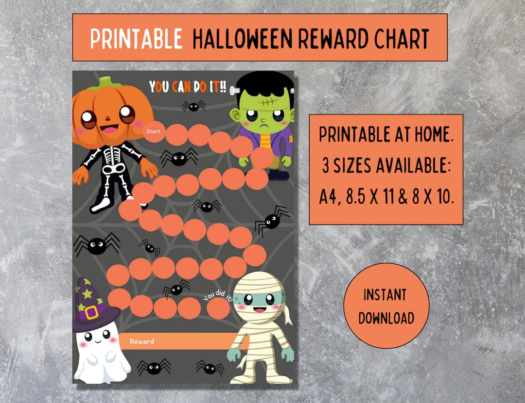 Halloween Reward Chart Printable, Daily Chore Chart Kids, Halloween ...