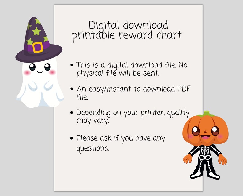 Halloween Reward Chart Printable Daily Chore Chart Kids - Etsy