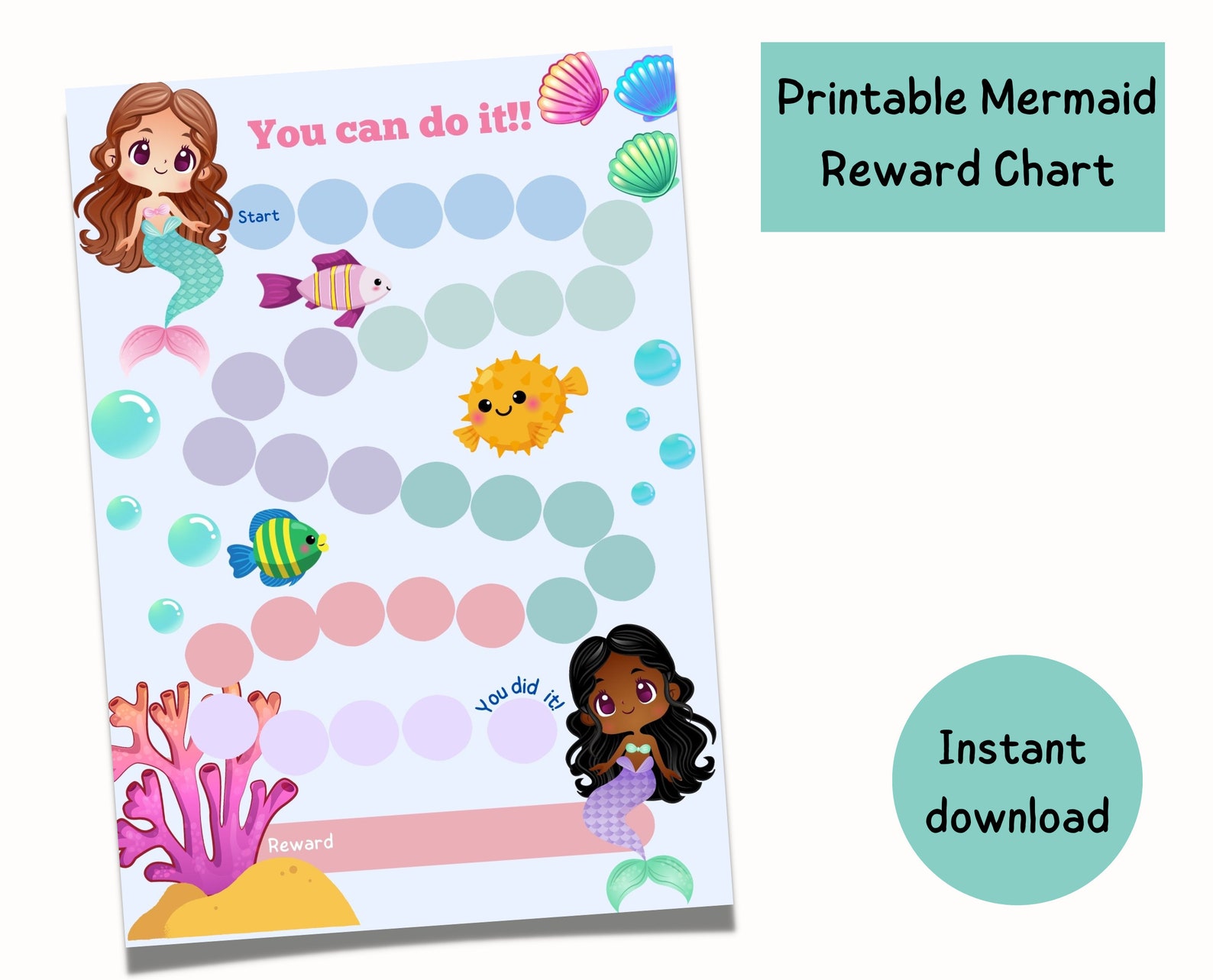 Printable Mermaid Reward Chart Daily Chore Chart Reward - Etsy