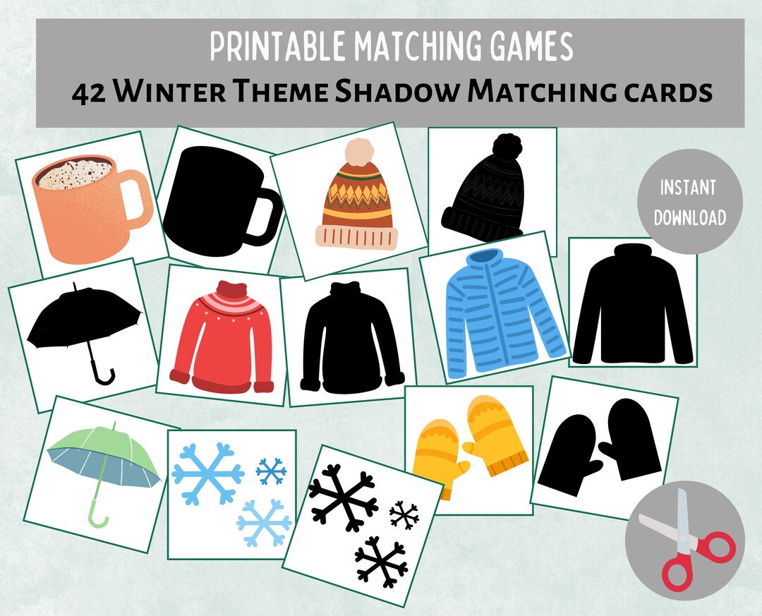Winter Matching Game Printablepreschool Shadow - Etsy