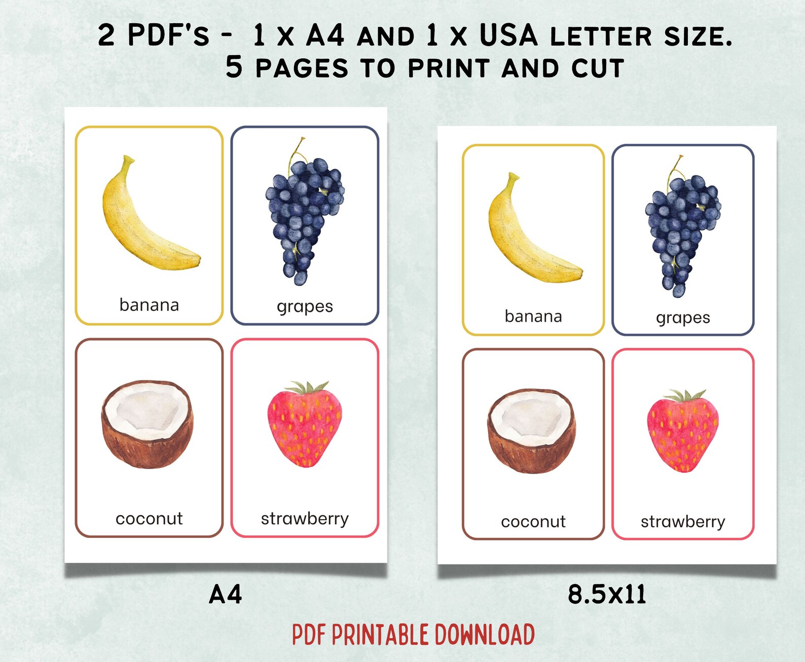 Fruit Flashcards Printable, Printable Flashcards Kids, Preschool ...