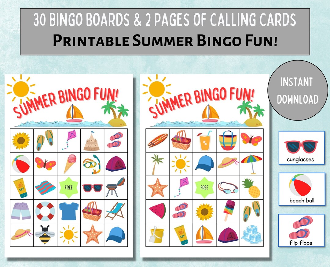 Summer Bingo Printable Game,learn to Read,summer Fun Kids Activities ...