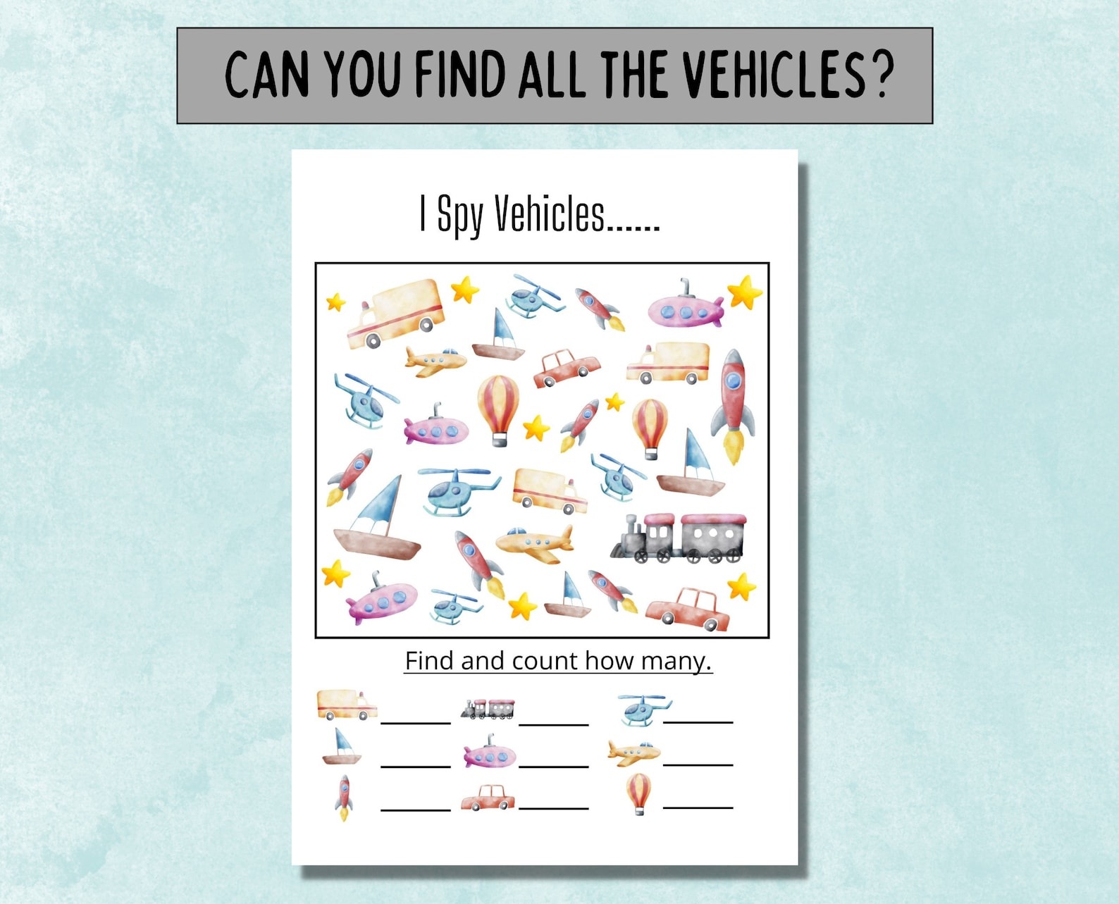 I Spy Game, Preschool Worksheets, I Spy Vehicles, Kindergarten ...