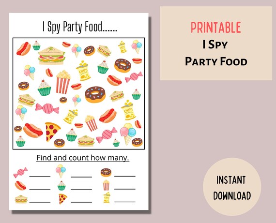 I Spy Game Preschool Worksheets I Spy Party Food - Etsy