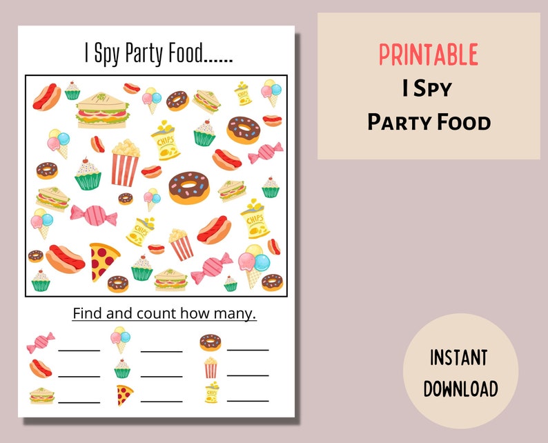I Spy Game Preschool Worksheets I Spy Party Food - Etsy Australia