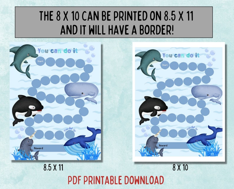 Whales Reward Chart for Kids Printable, Ocean Sticker Chart Kids, Daily ...