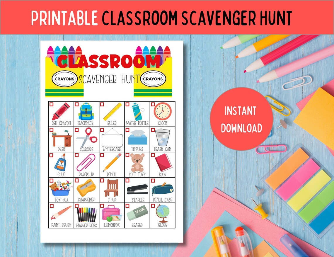 Printable Classroom Scavenger Hunt Kids, Class Look and Find, Classroom ...