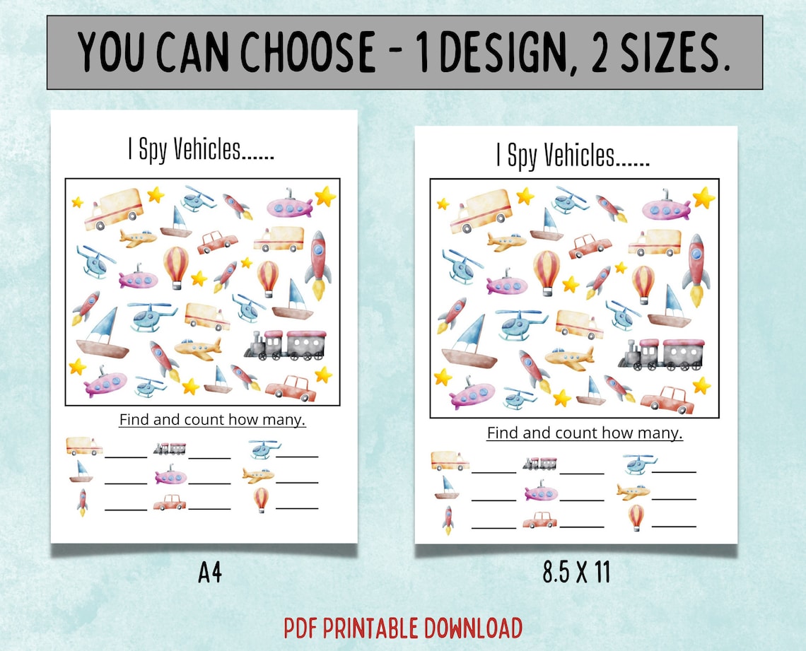 I Spy Game, Preschool Worksheets, I Spy Vehicles, Kindergarten ...