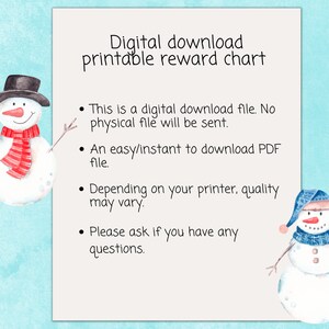 Snowy Reward Chart for Kids,printable Snowman Sticker Chart, Chore ...