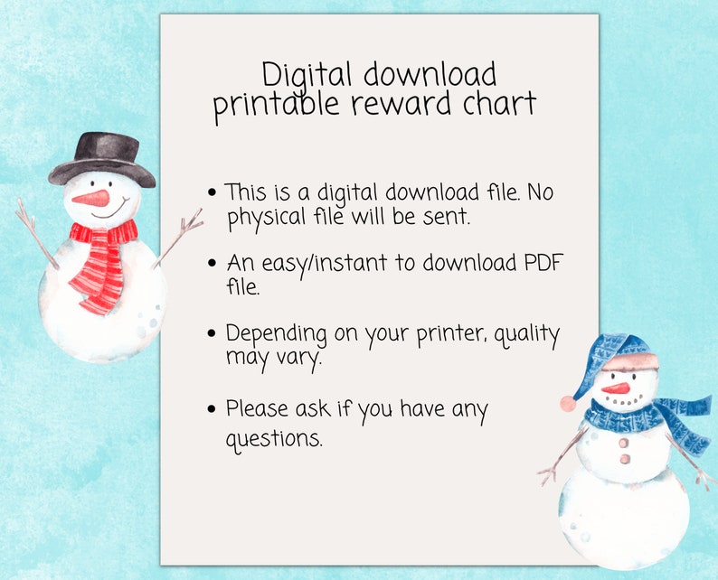 Snowy Reward Chart for Kids,printable Snowman Sticker Chart, Chore ...