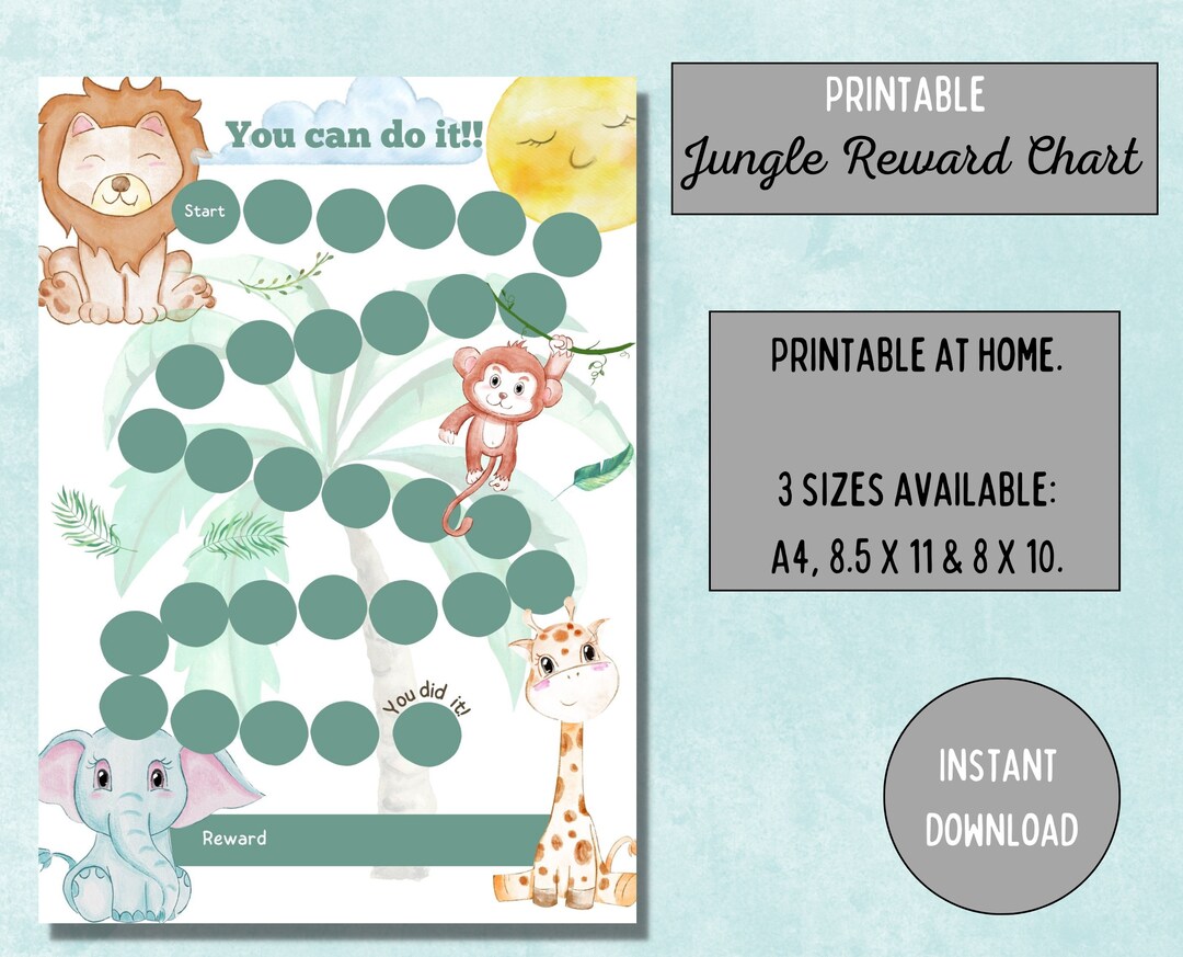 Safari Kids Reward Chart, Printable Jungle Sticker Chart, Instant ...