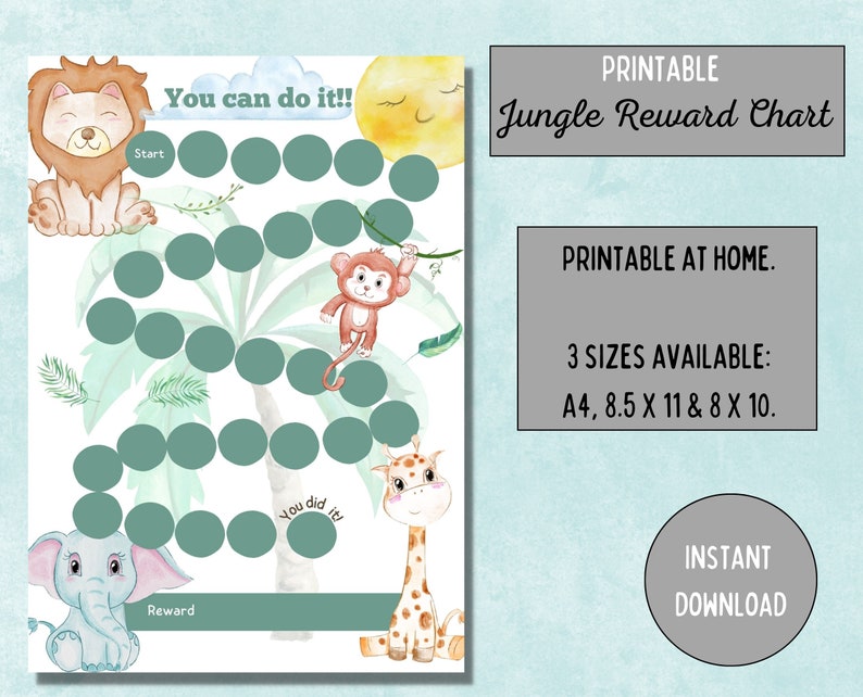 Safari Kids Reward Chart, Printable Jungle Sticker Chart, Instant ...